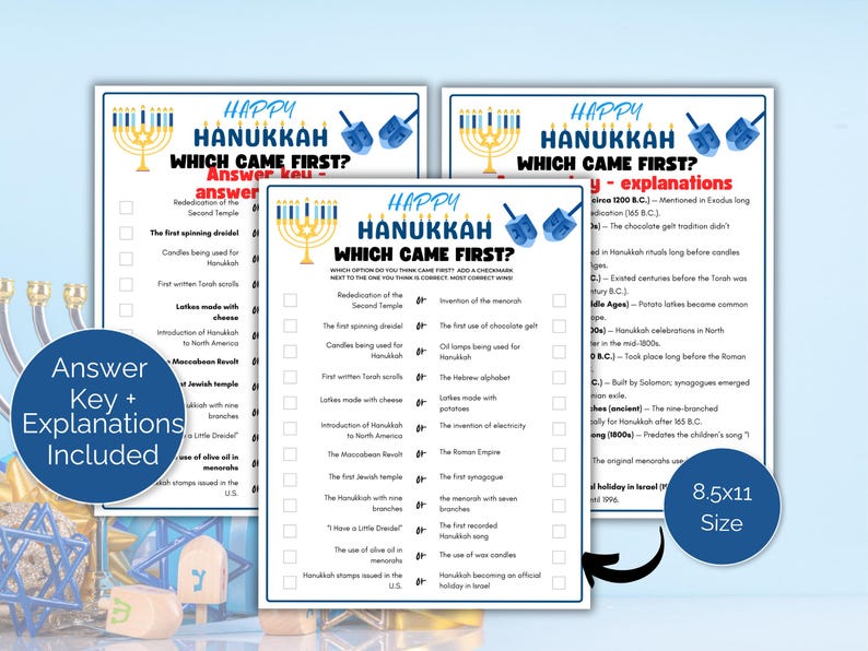 Hanukkah Which Came First Game, Hannukah Trivia Game, Hanukkah Quiz ...