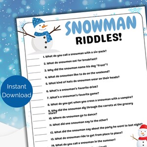 Snowman Riddles, Winter Riddles, Winter Printable Activity, Winter Game ...