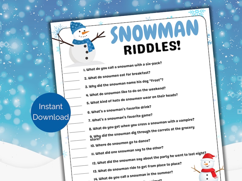Snowman Riddles, Winter Riddles, Winter Printable Activity, Winter Game ...