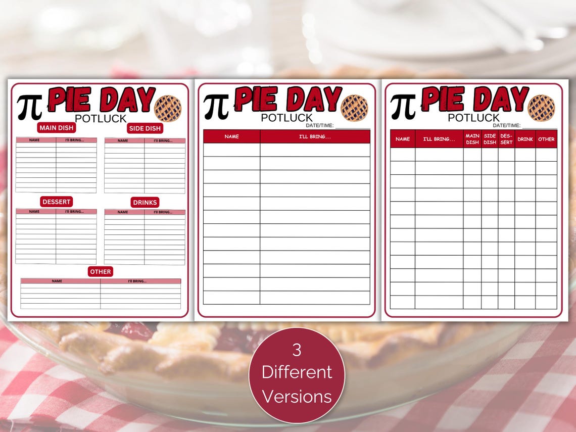 Pi Day Potluck Sign up Sheet, Printable Pi Day Party Potluck Sign up ...