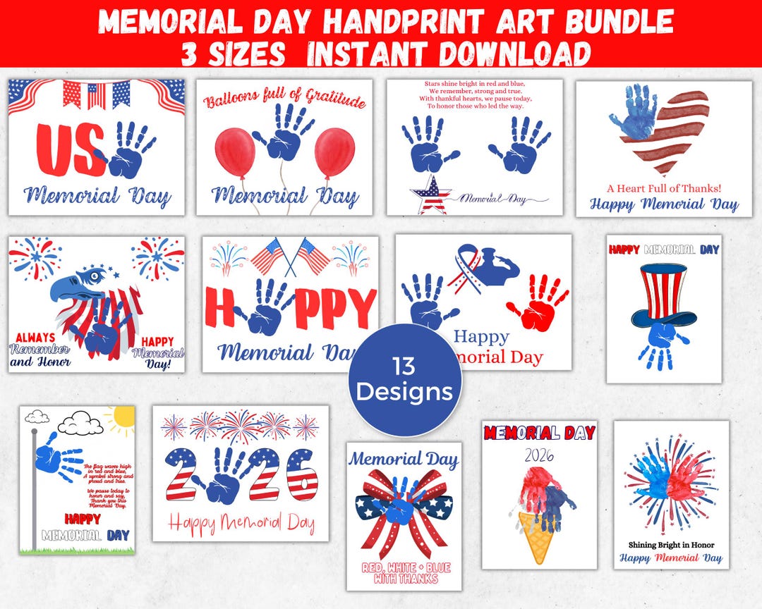 Memorial Day Handprint Art Bundle, Memorial Day Handprint Craft for ...