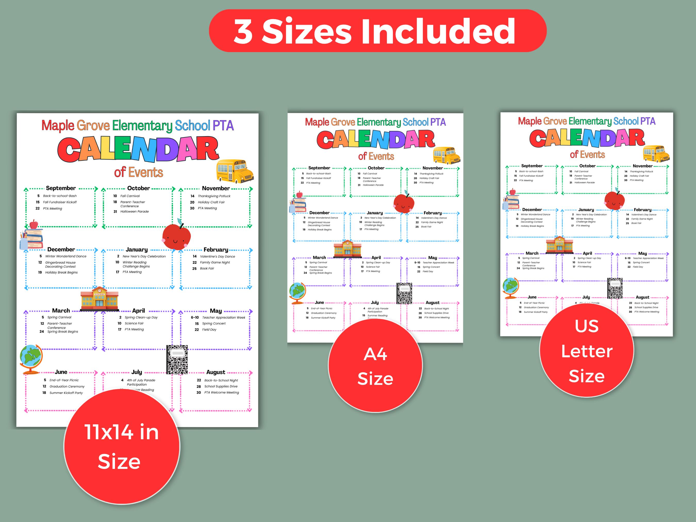 EDITABLE PTA PTO Calendar of Events Flyer Template, School Events ...