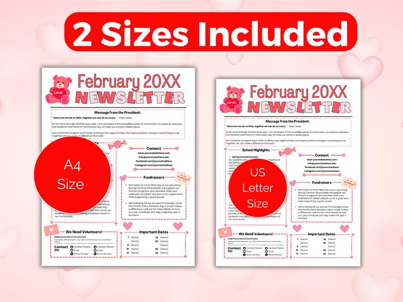 EDITABLE February PTO PTA Newsletter Template, Monthly Class February ...