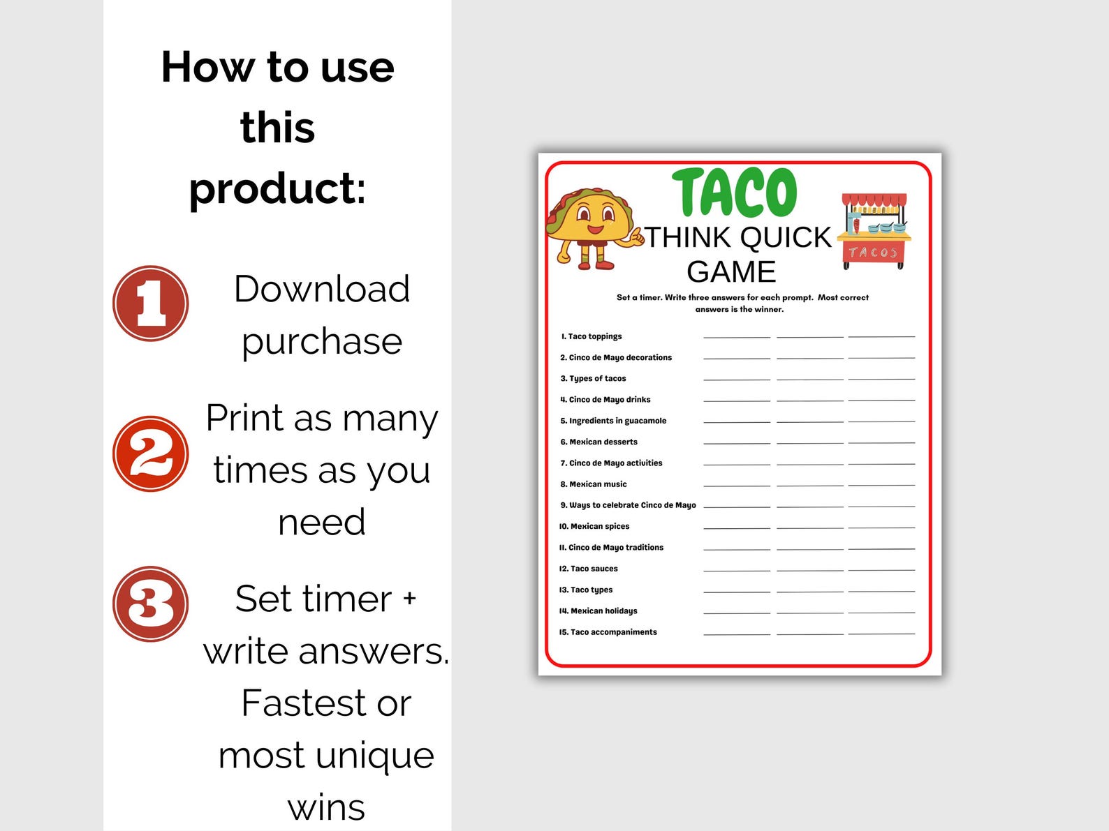 Taco Think Quick, Cinco De Mayo Games, Taco Party Games, Fiesta Think ...