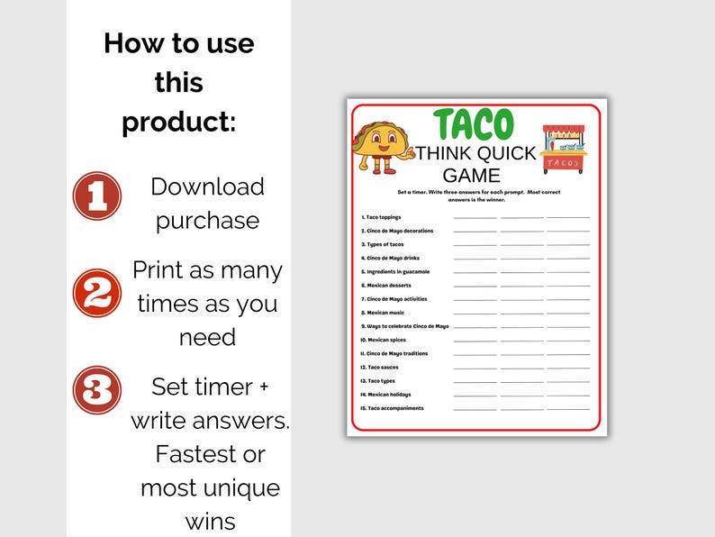 Taco Think Quick, Cinco De Mayo Games, Taco Party Games, Fiesta Think ...