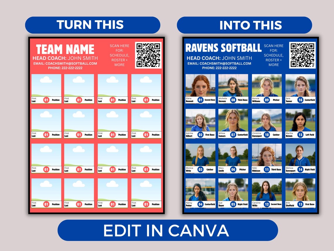 Editable 16 Player Team Roster Template, Customizable Travel Team ...