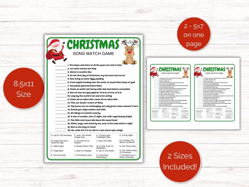 Christmas Carol Match Game, Printable Christmas Song Game, Christmas ...