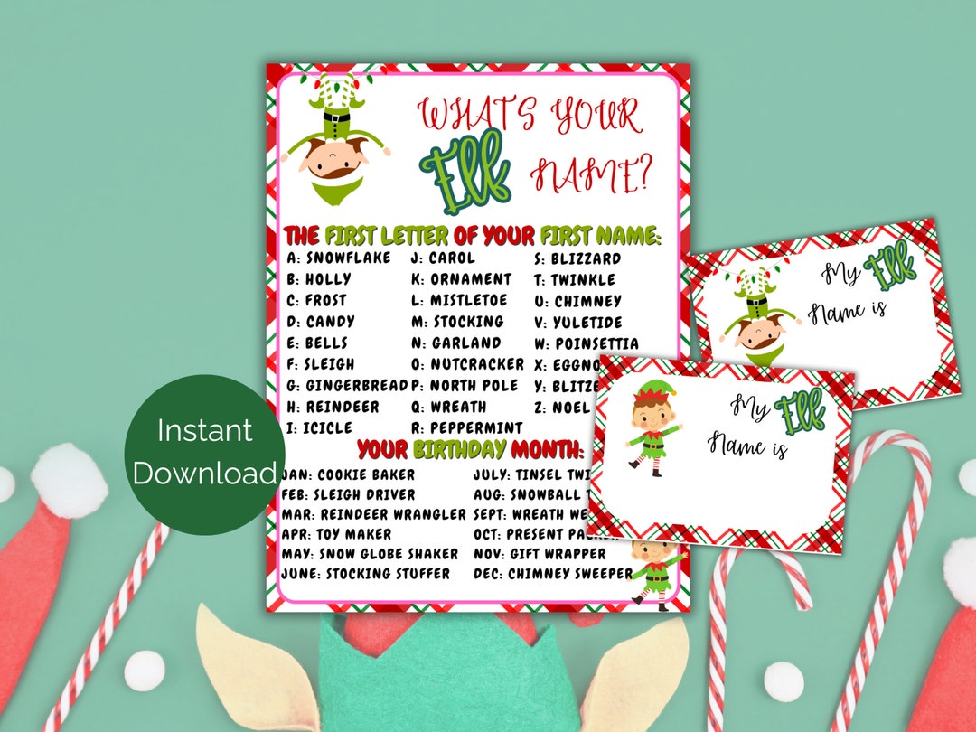 What's Your Elf Name Game + Name Tags, Christmas Party Game, Christmas ...