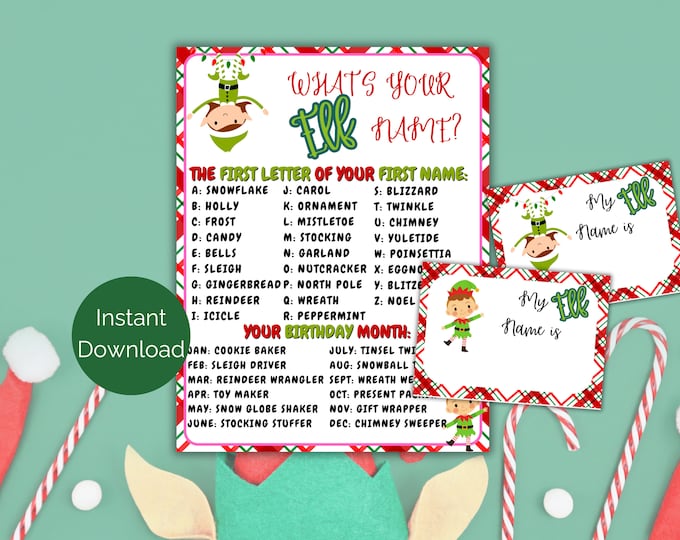 What's Your Elf Name Game + Name Tags, Christmas Party Game, Christmas ...