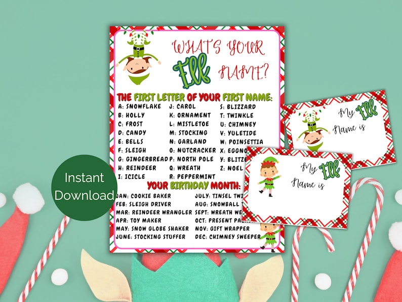 What's Your Elf Name Game + Name Tags, Christmas Party Game, Christmas ...
