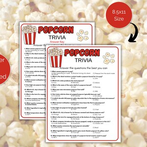 Popcorn Trivia Game, Popcorn Quiz, Printable Popcorn Game for Kids and ...