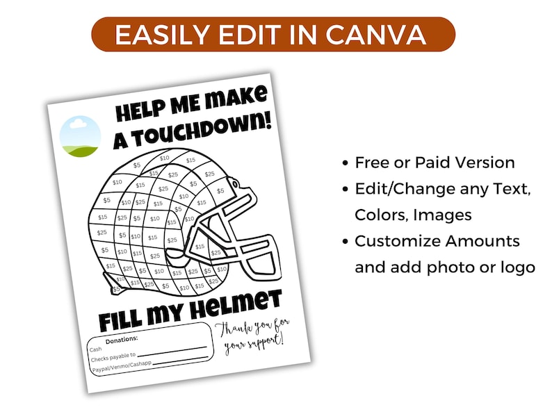 Editable Fill My Football Helmet Fundraiser Template, Football ...