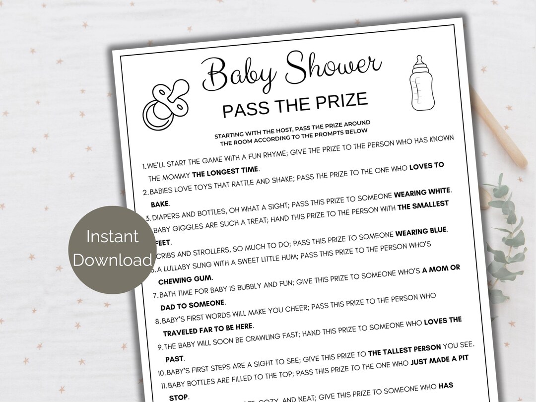 Baby Shower Pass the Prize, Printable Baby Shower Pass the Parcel Game ...