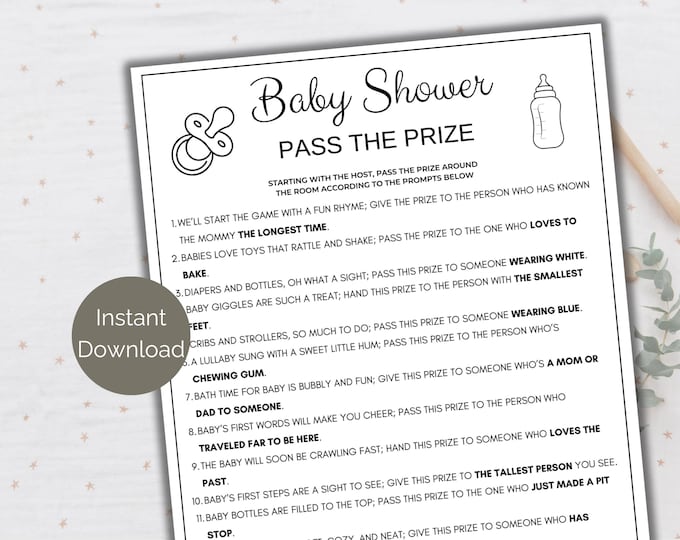 Baby Shower Pass the Prize, Printable Baby Shower Pass the Parcel Game ...