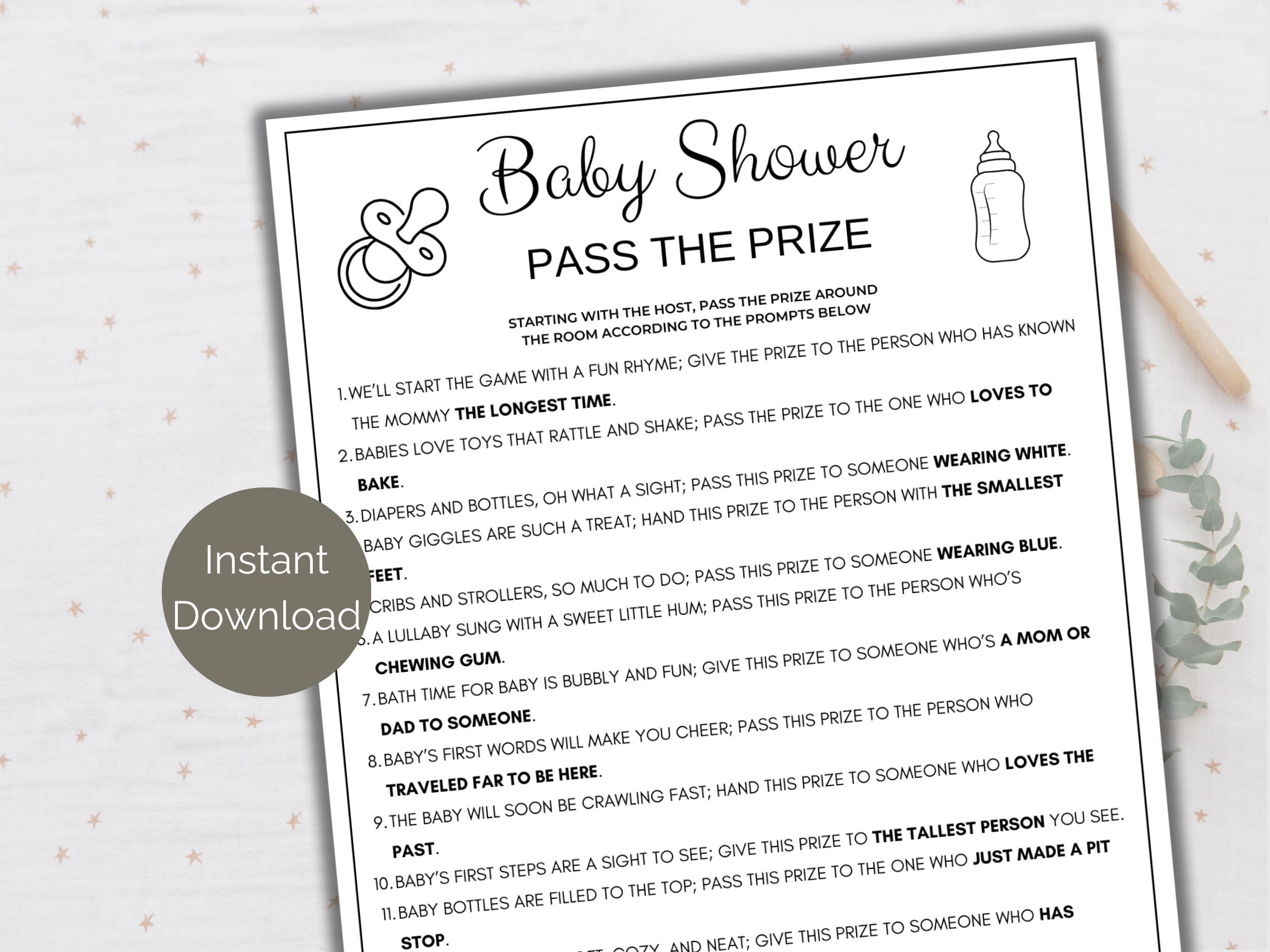 Baby Shower Pass the Prize, Printable Baby Shower Pass the Parcel Game ...