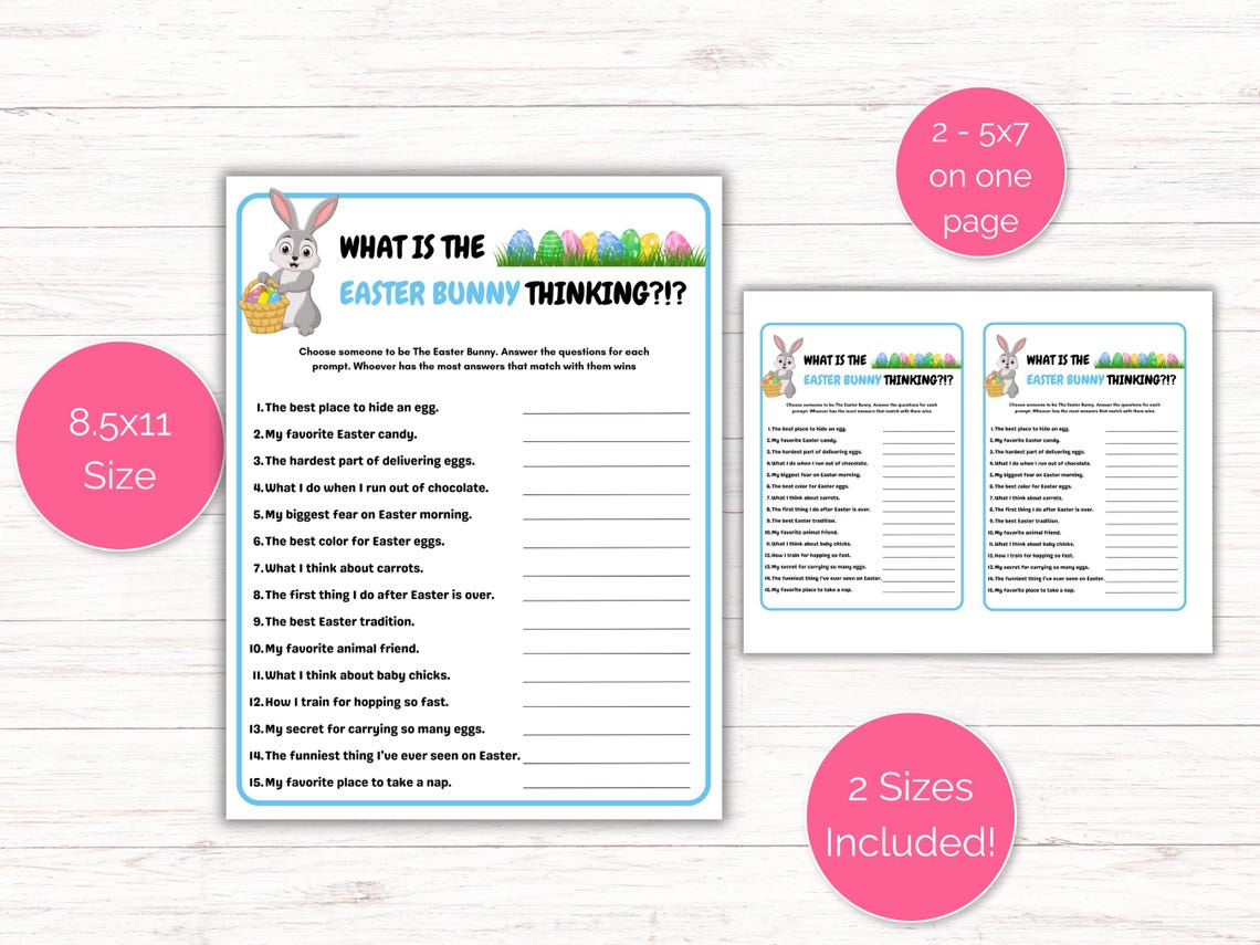 What's the Easter Bunny Thinking Game, Printable Easter Party Game for ...