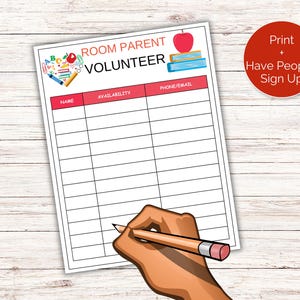 Room Parent Volunteer Sign up Sheet, Printable Classroom Volunteer Sign ...