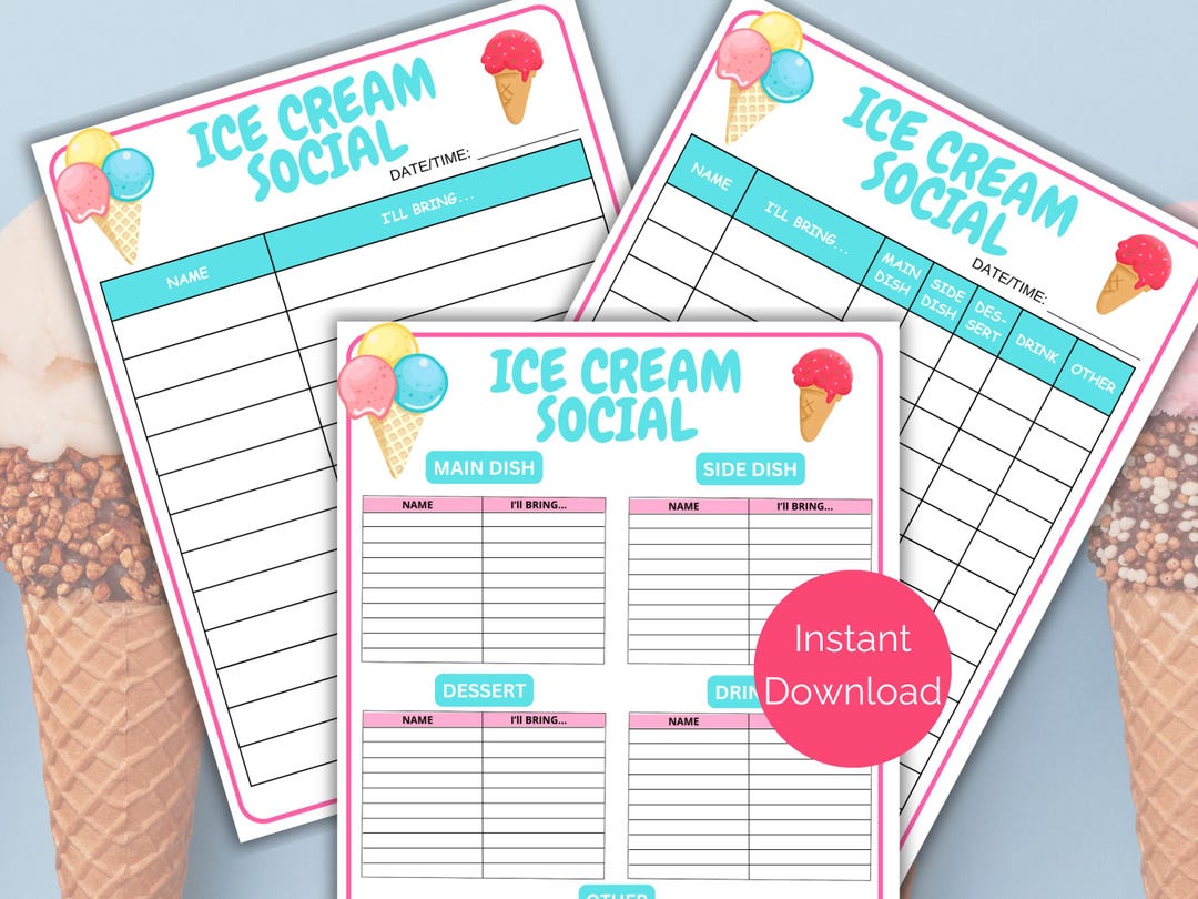 Ice Cream Social Sign up Sheet, Printable Ice Cream Party Sign up Form ...