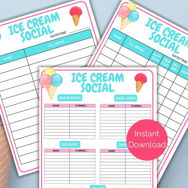 Ice Cream Social Sign up Sheet - Etsy