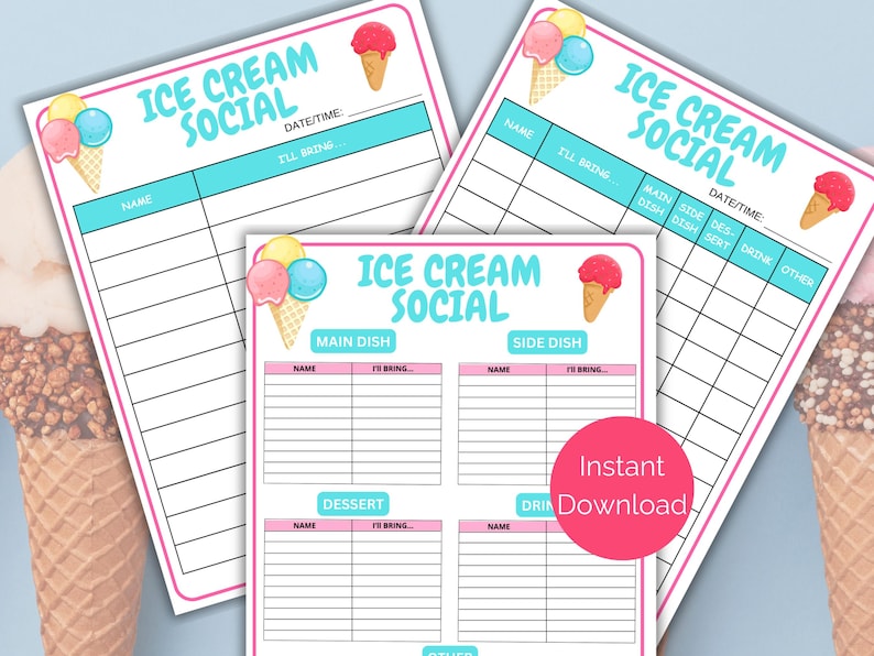 Ice Cream Social Sign up Sheet, Printable Ice Cream Party Sign up Form ...