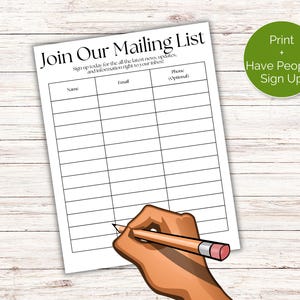 Email List Sign up Sheet, Printable Email Signup Form, Email Collection ...