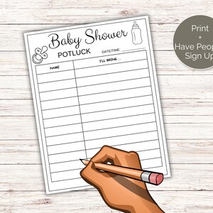 Baby Shower Potluck Sign up Sheet, Printable Baby Shower Potluck Sign ...