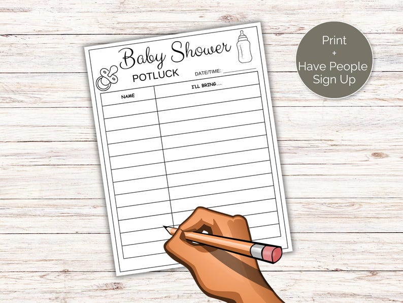 Baby Shower Potluck Sign up Sheet, Printable Baby Shower Potluck Sign ...