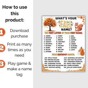 What's Your Fall Name Game + Name Tags, Fall Party Game, Autumn ...