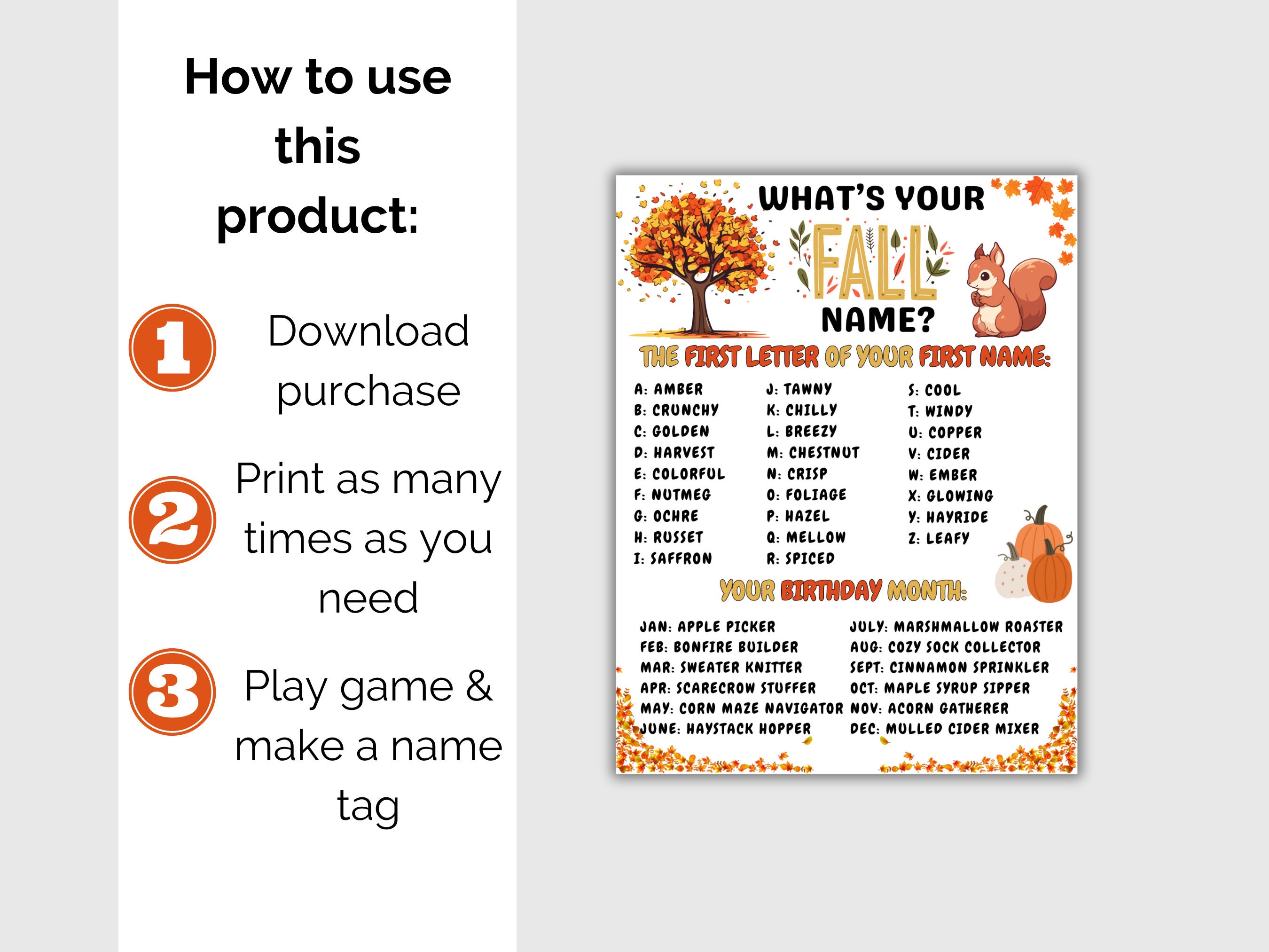 What's Your Fall Name Game Name Tags, Fall Party Game, Autumn Activity ...