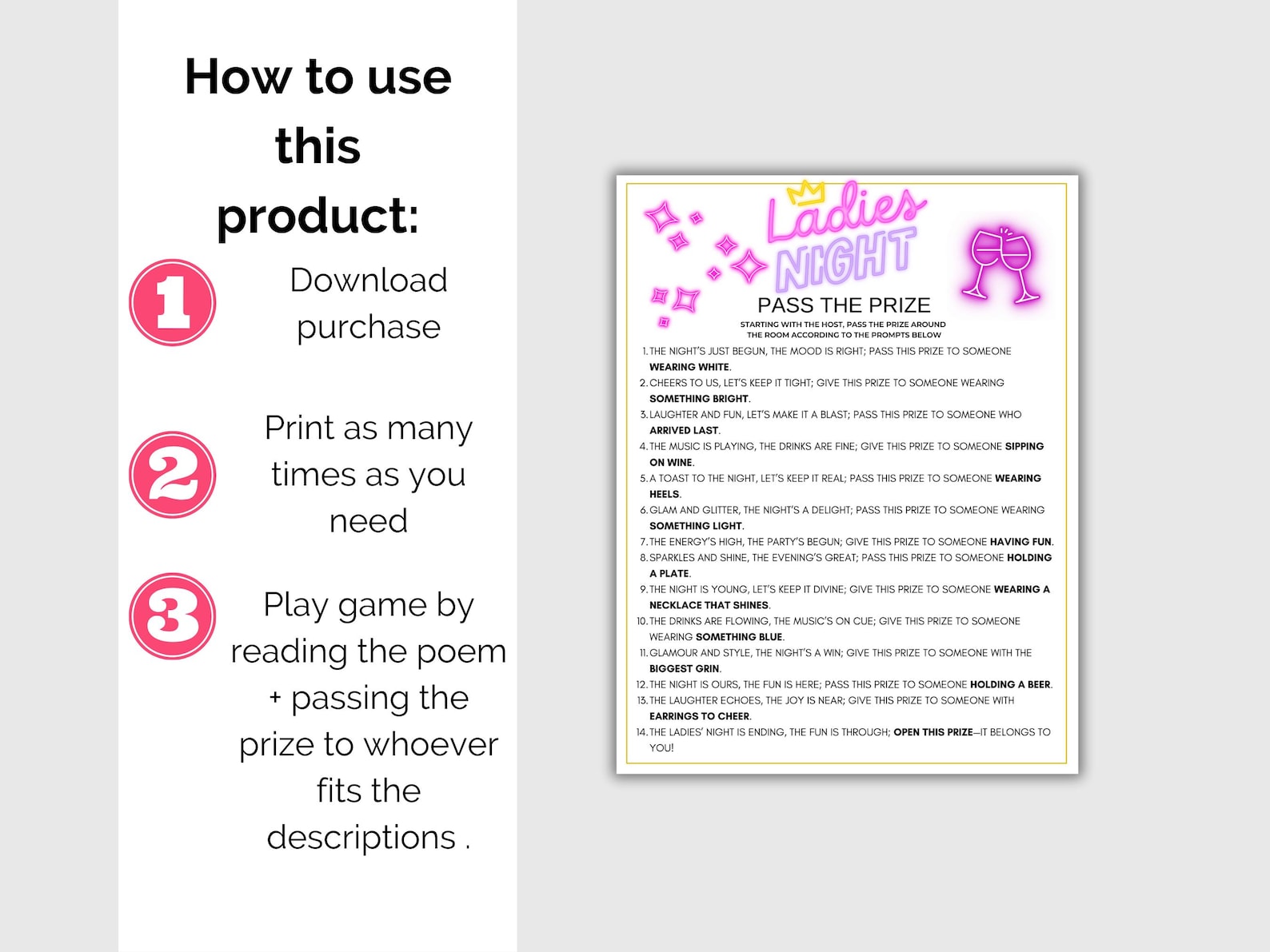 Ladies Night Pass the Prize, Printable Girls Night Pass the Parcel Game ...