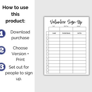 Volunteer Sign up Sheet, Printable Volunteer Signup List, Volunteer ...