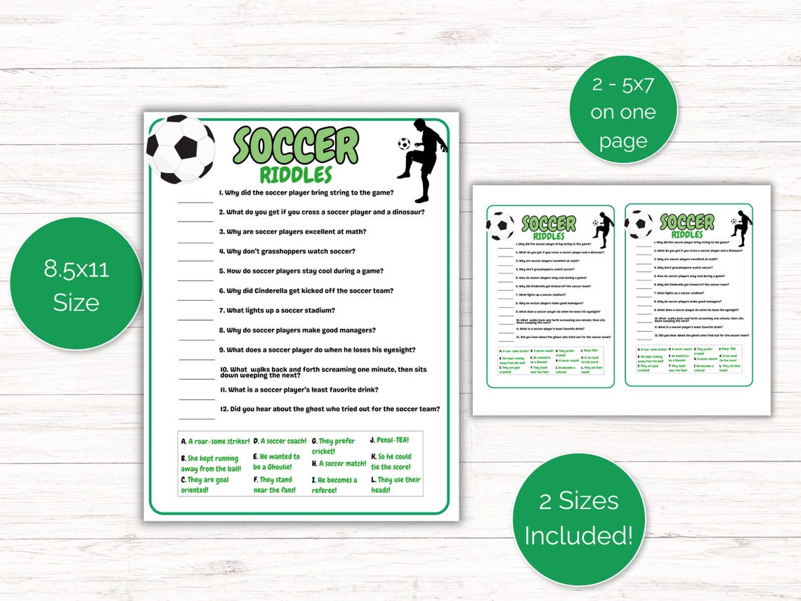 Soccer Jokes, Soccer Riddles, Printable Soccer Party Game, Soccer ...