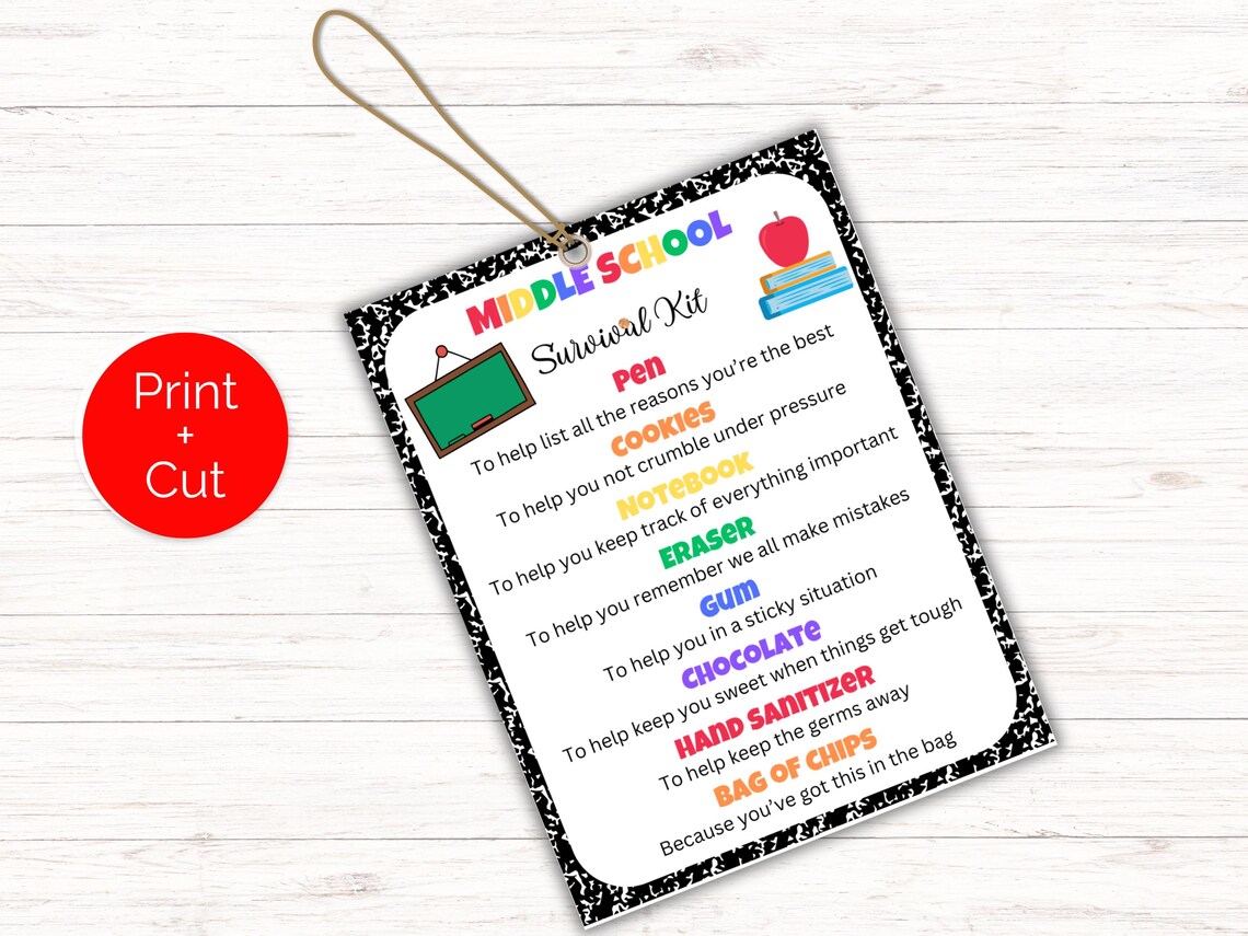 Editable Middle School Survival Kit Gift Tags, Back to School Gift Tag ...