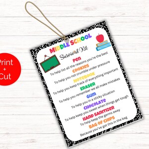 Editable Middle School Survival Kit Gift Tags, Back to School Gift Tag ...