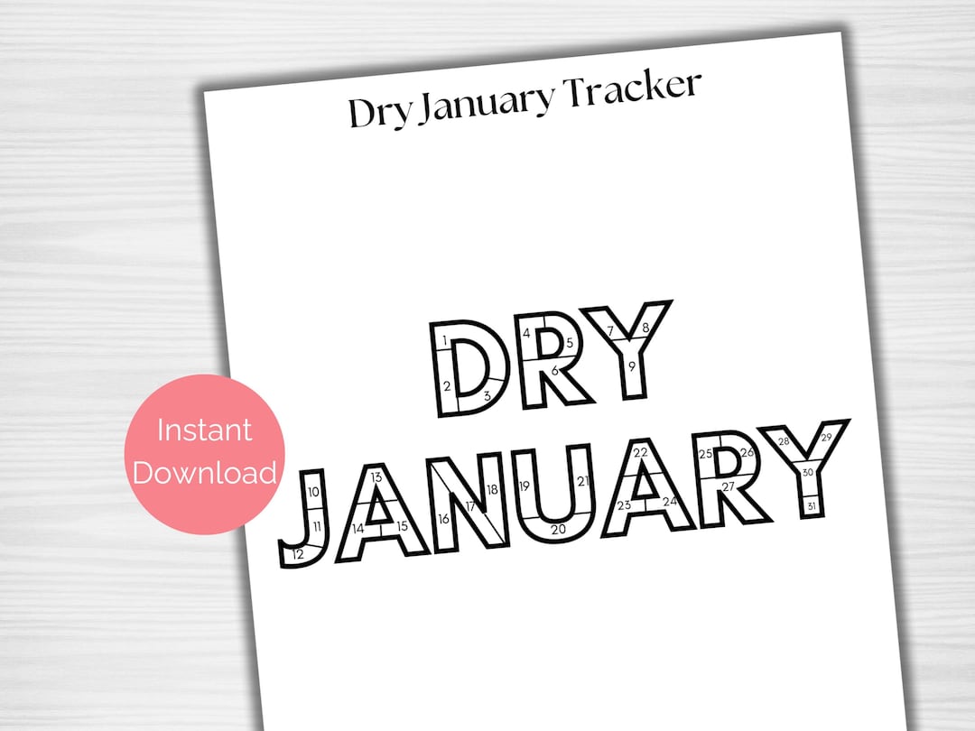 Dry January Countdown Tracker, Printable Dry January Challenge, No ...