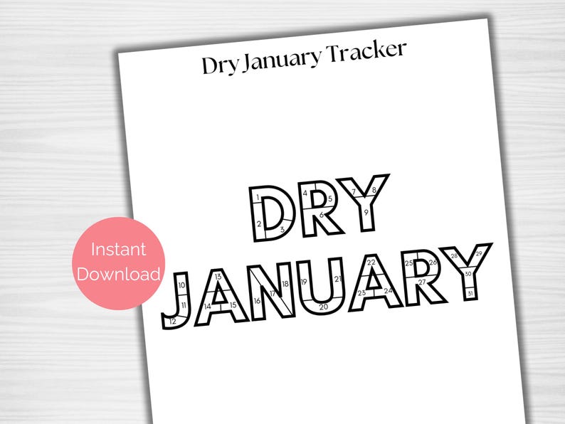 Dry January Countdown Tracker, Printable Dry January Challenge, No ...