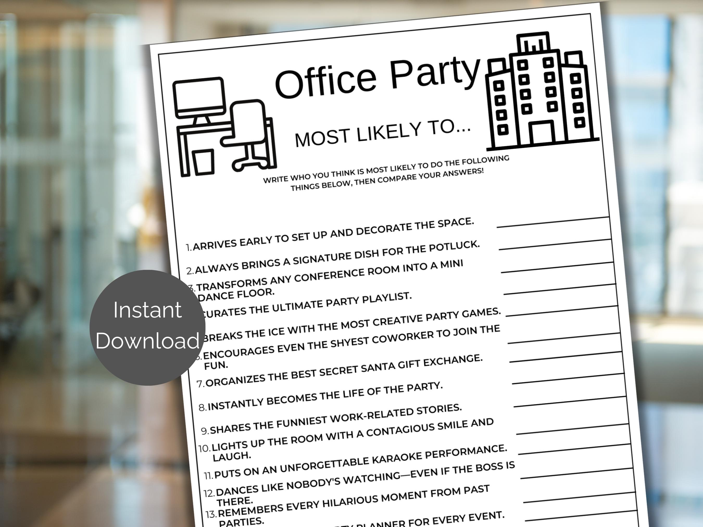 Office Most Likely To, Printable Work Who's Most Likely Game, Office ...