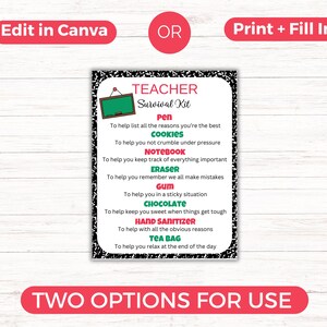 Editable Teacher Survival Kit Gift Tags, Back to School Gift Tag, Last ...