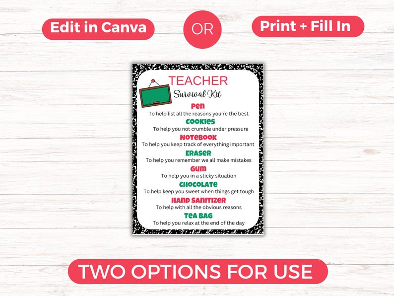 Editable Teacher Survival Kit Gift Tags, Back to School Gift Tag, Last ...