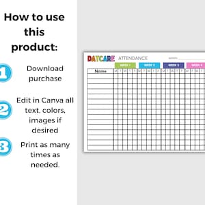Editable Daycare Weekly Attendance Sheet, Printable Daycare Attendance ...