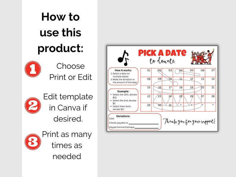 Editable Band Pick A Date, Marching Band Fundraiser Calendar, Band ...