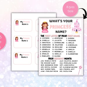 What's Your Princess Name Game + Name Tags, Printable Princess Birthday ...