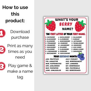 What's Your Berry Name Game + Name Tags, Berry First Birthday Party ...