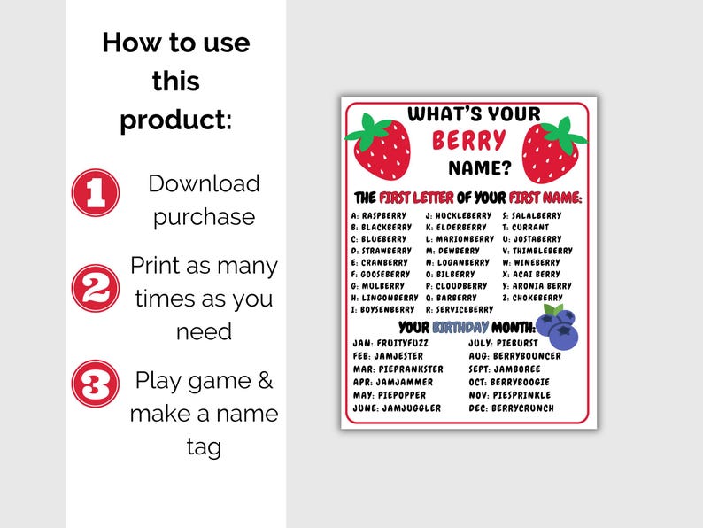 What's Your Berry Name Game + Name Tags, Berry First Birthday Party ...