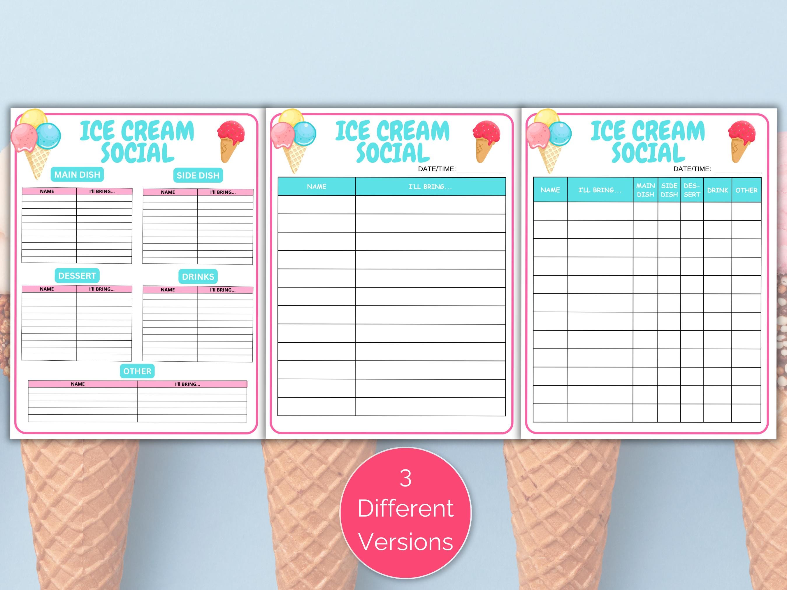 Ice Cream Social Sign up Sheet, Printable Ice Cream Party Sign up Form ...