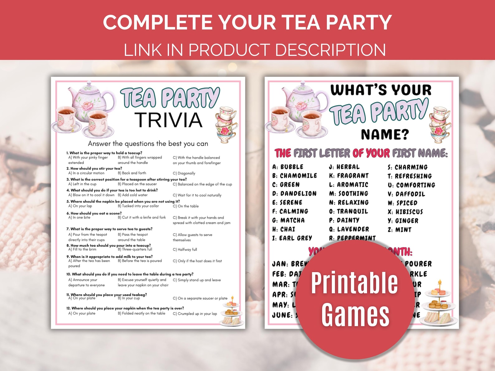 Tea Party Pass the Prize, Printable Tea Party Pass the Parcel Game, Tea ...
