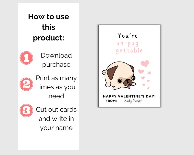 Pug Valentine Cards, 6 Printable Pug Valentines, Dog Valentines Cards ...