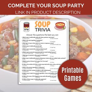 What's Your Soup Name Game + Name Tags, Printable Soup Cook-off Party ...