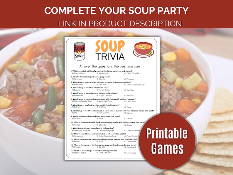 What's Your Soup Name Game + Name Tags, Printable Soup Cook-off Party ...