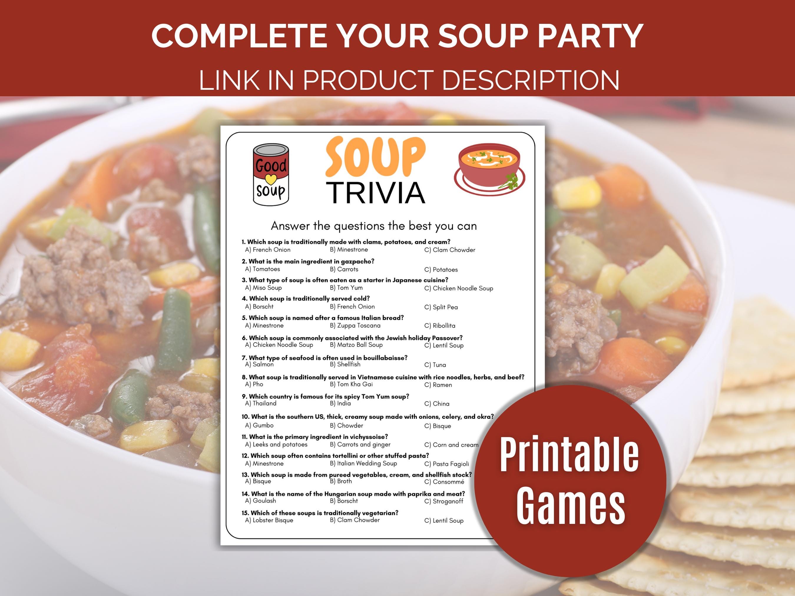 What's Your Soup Name Game + Name Tags, Printable Soup Cook-off Party ...